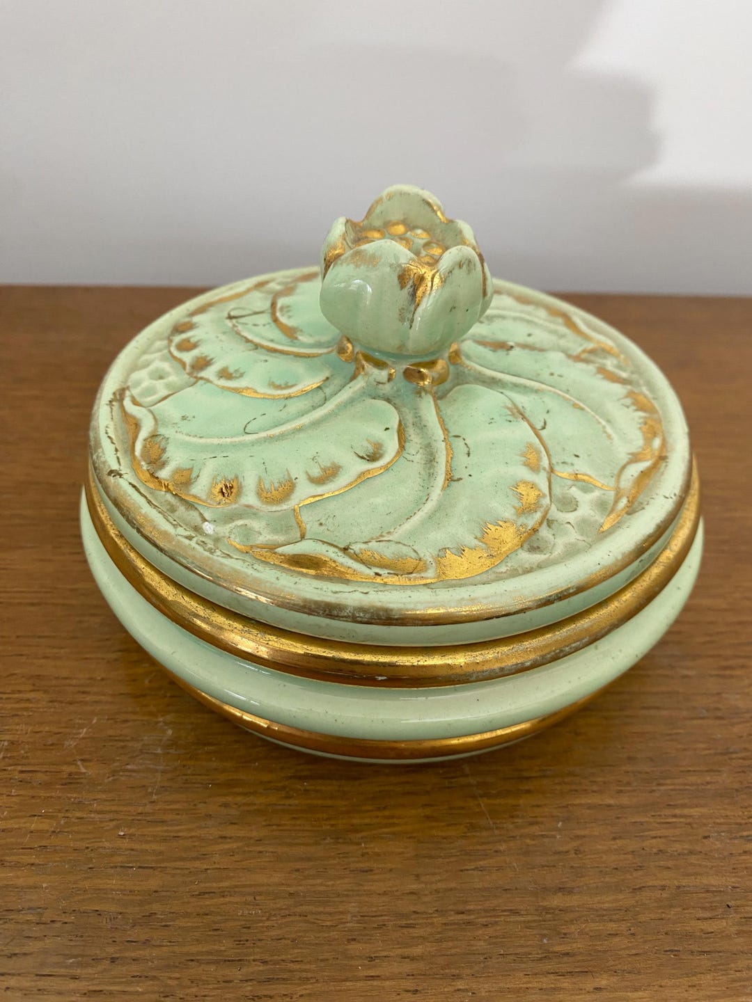 Antique Vintage Green & Gold Ceramic Candy Box Jewelry Box #C089 - Etsy