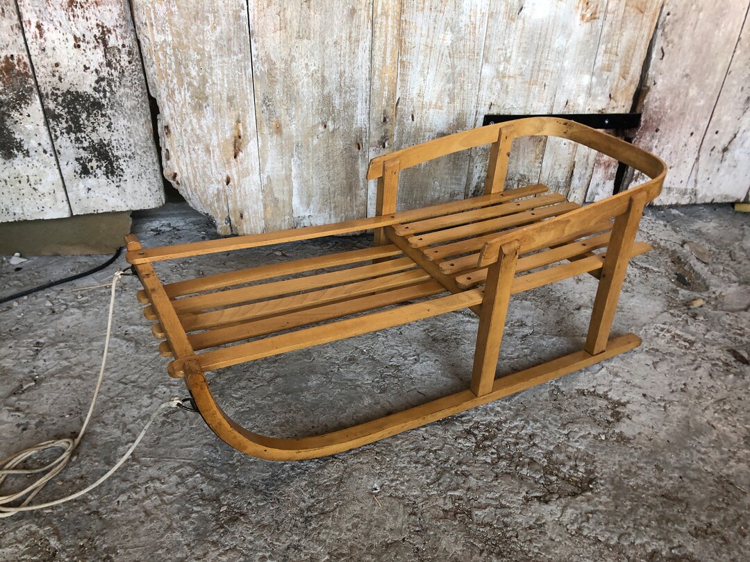 Old Wooden Sled With Backrest & Vintage Metal Slats A107 - Etsy