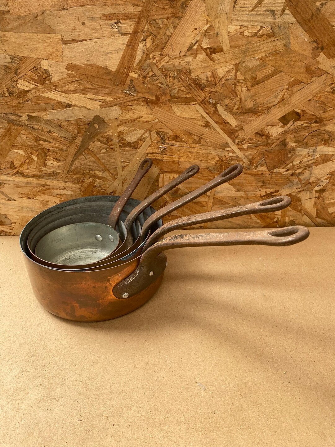 Antique Copper Pan Set Vintage Crimped Metal Handles B198 - Etsy