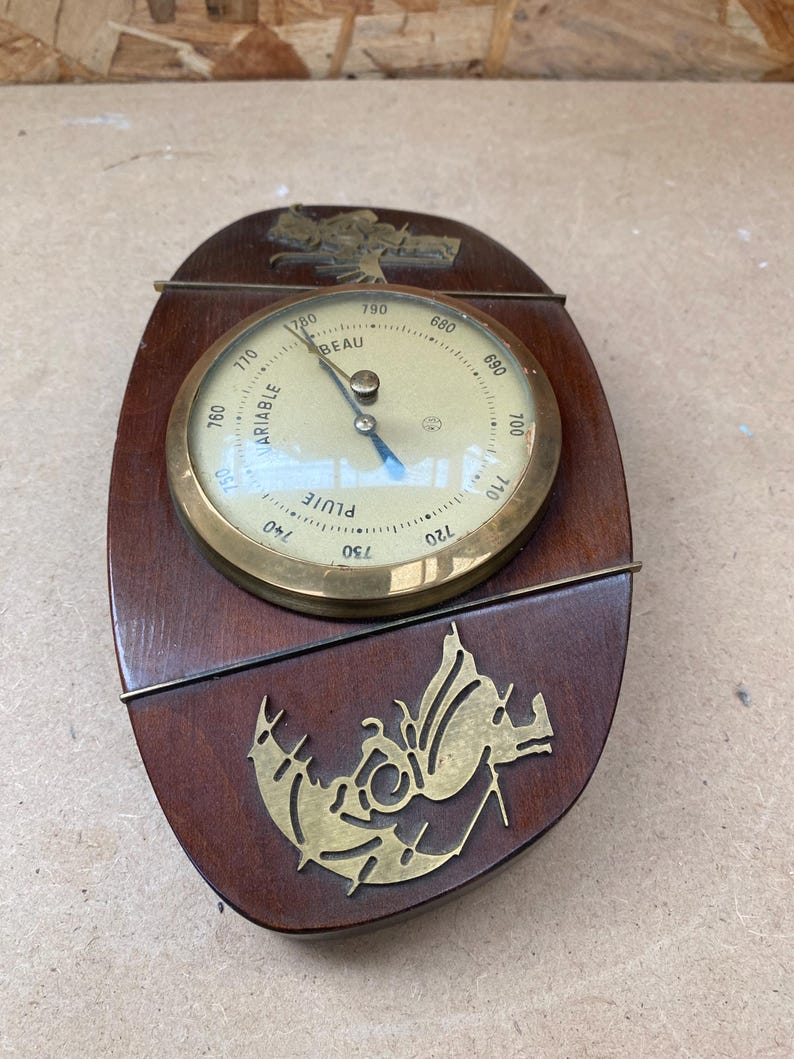 Antique Wooden Barometer + Brass Figures Decoration Vintage #B147 - Etsy