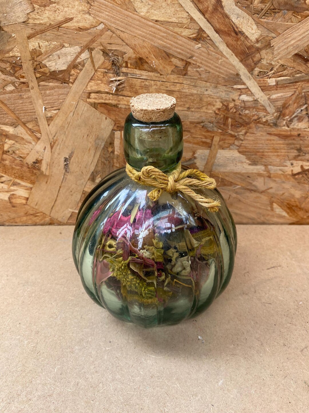 Antique Dame Jeanne Ball Bottle Green Glass Dried Flowers Vintage #B490 ...