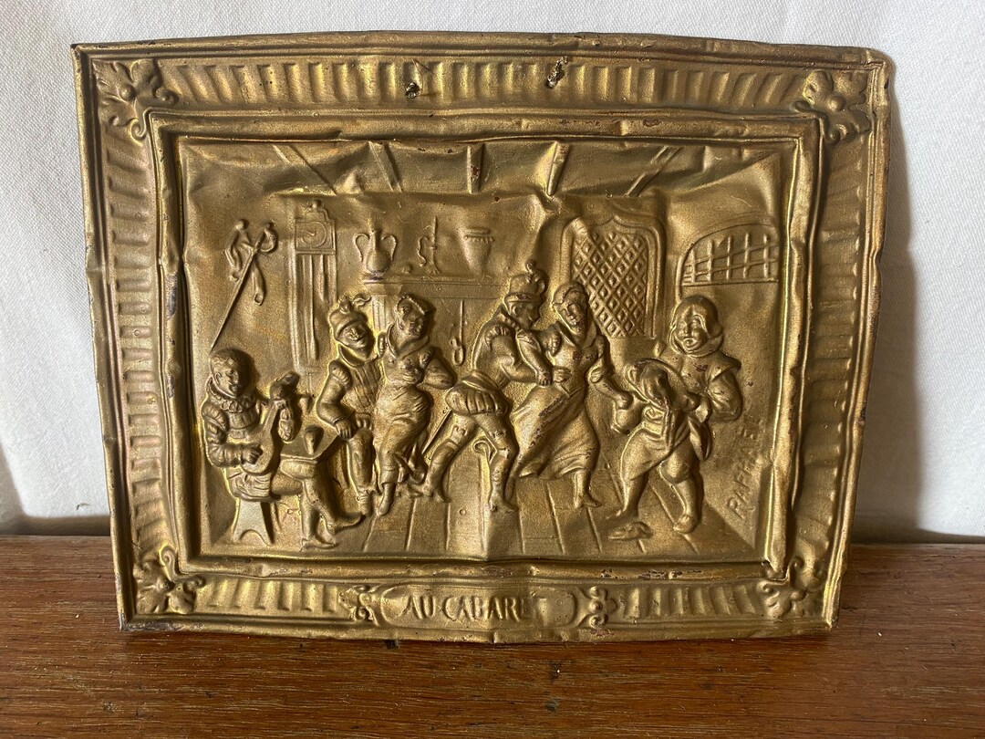 Antique Repoussé Brass Platinum Plaque "au Cabaret" by Raphael Vintage ...