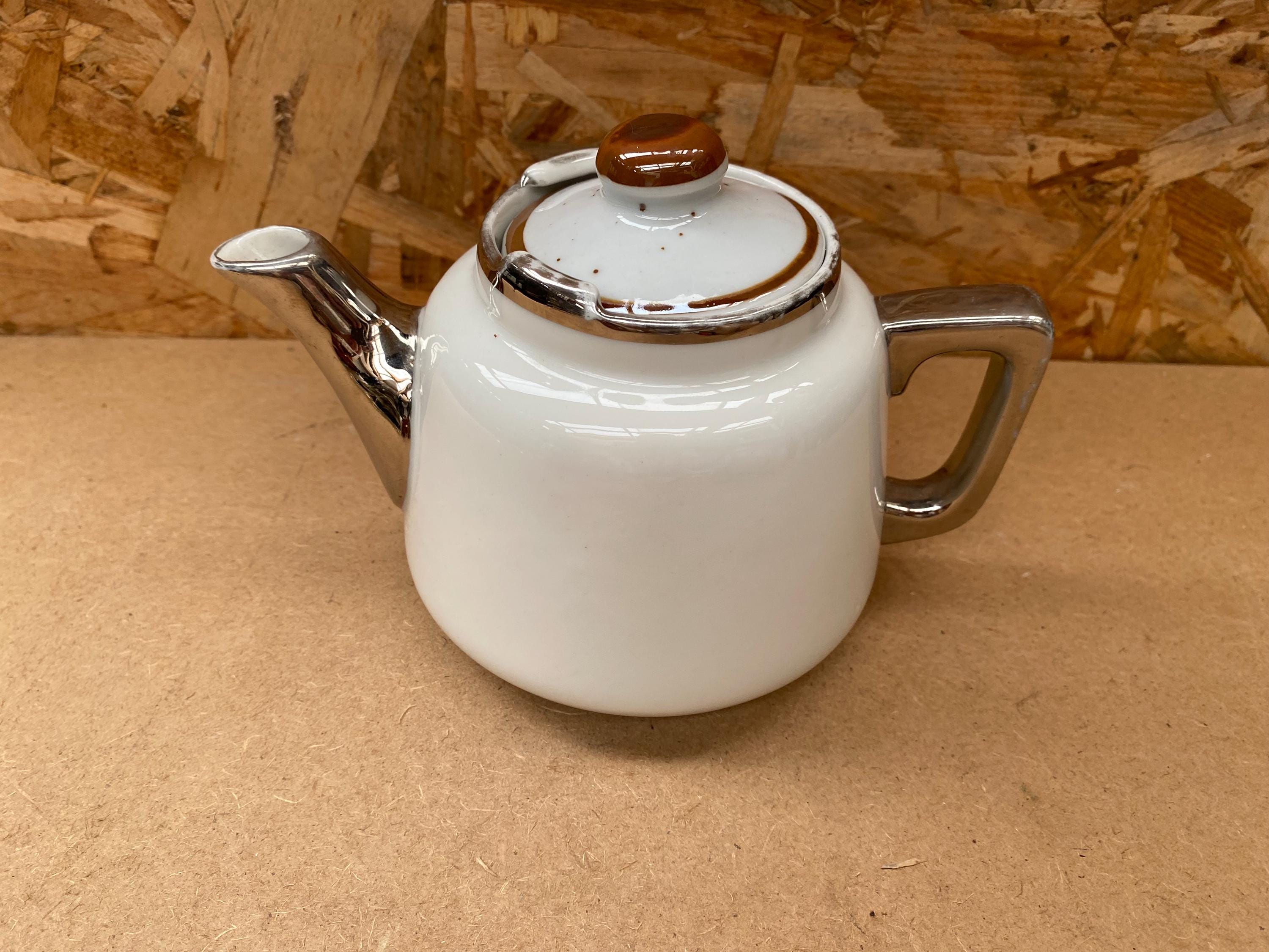Antique Aluminite Teapot FRUGIER White & Silver Ceramic Vintage #B300 ...