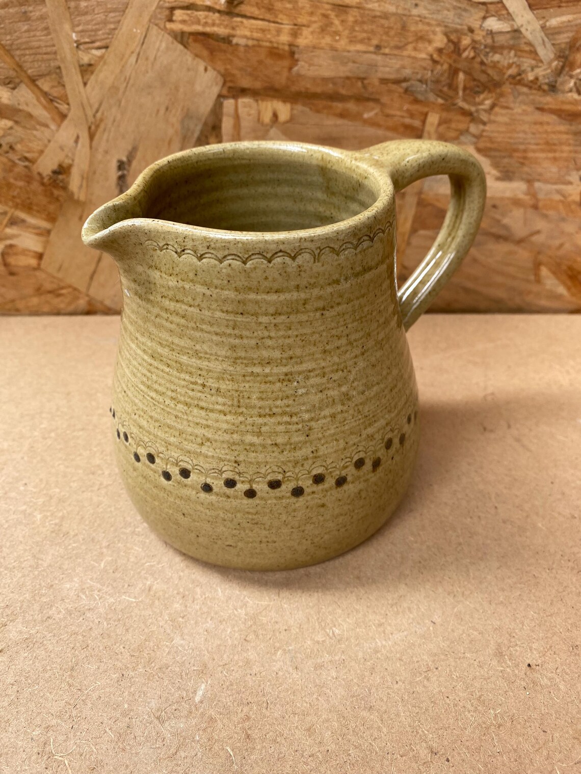 Antique Beige Glazed Stoneware Pitcher With Vintage Chiseled Decor # ...