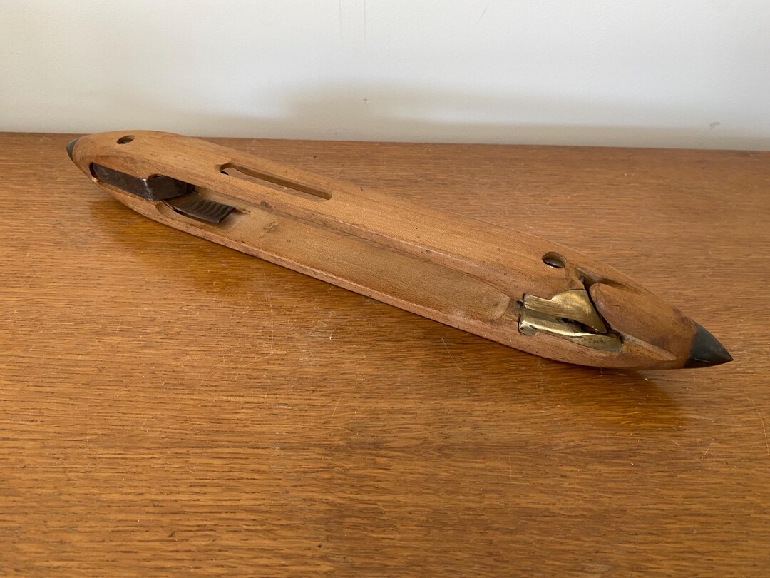 Large Antique Weaving Shuttle for Thread, Hosiery, Wood, Metal & Brass ...