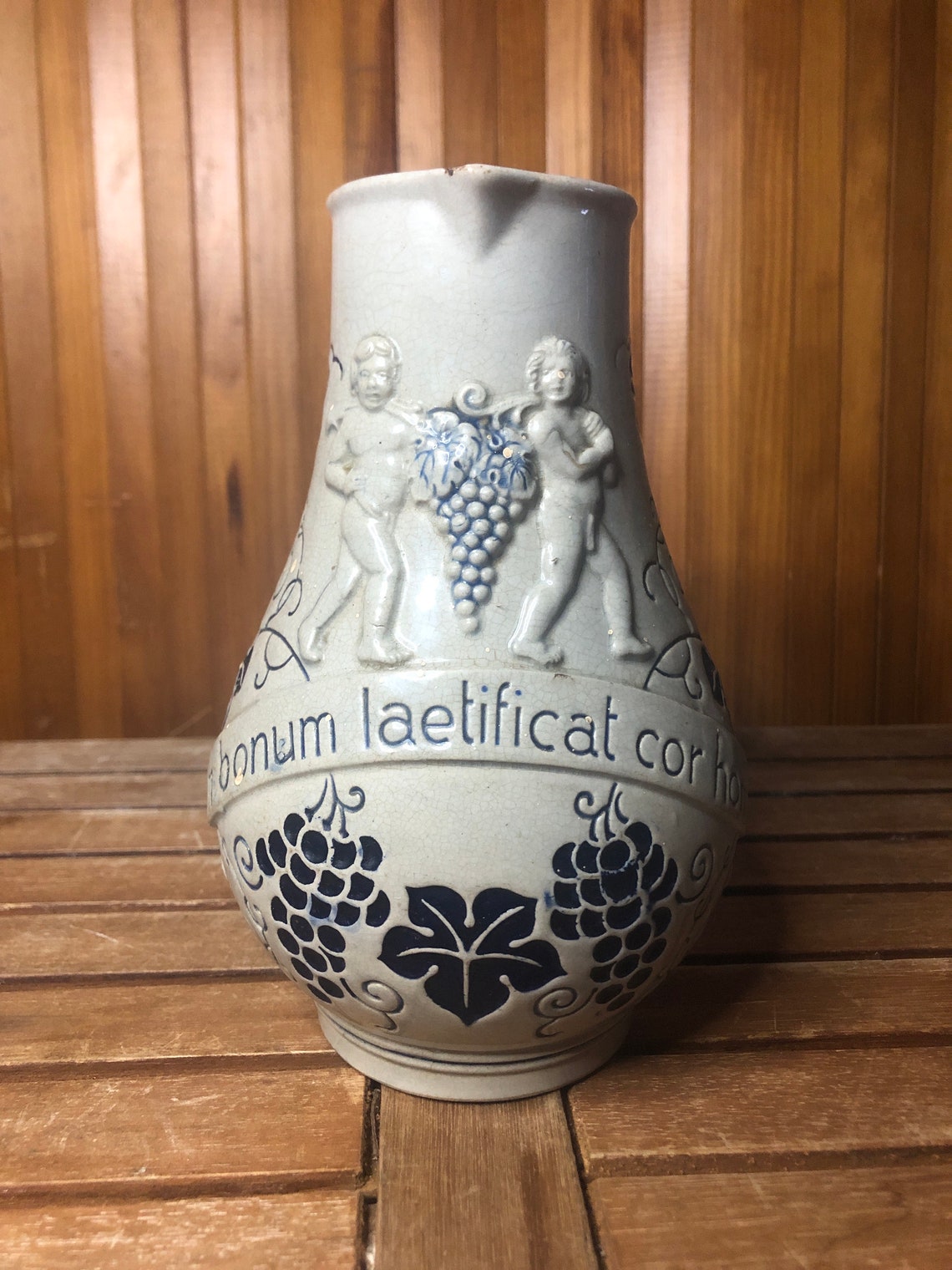 Old Germany Pitcher Enameled Stoneware Vintage Blue Decor #A431 - Etsy
