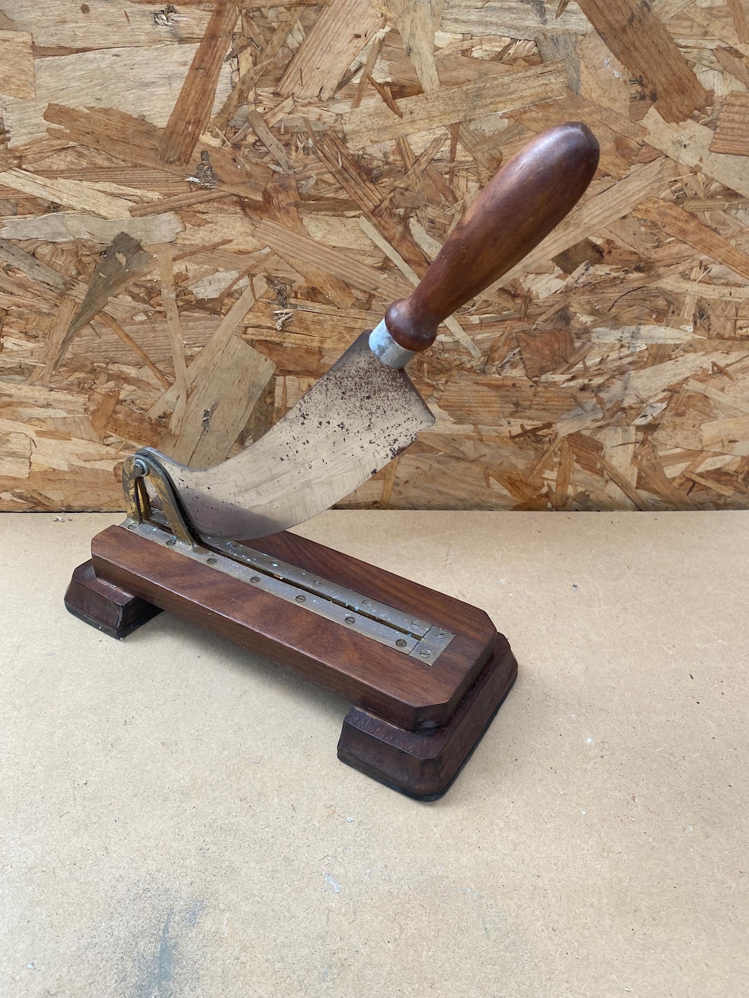 Antique Guillotine Knife Bread Cutter Metal Cutting Board Wood Vintage ...