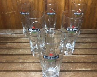 6 Vintage Heineken Beer Glasses, Set of Six 16 Oz Glass Drinkware ...