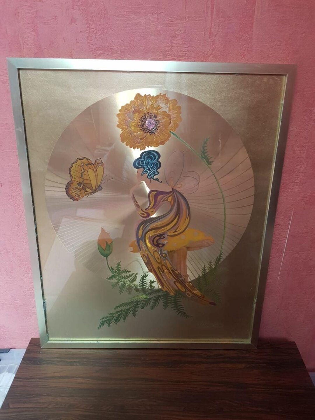 Michelle Emblem Psychedelic Decor Painting + 70s Vintage Gold Frame # ...