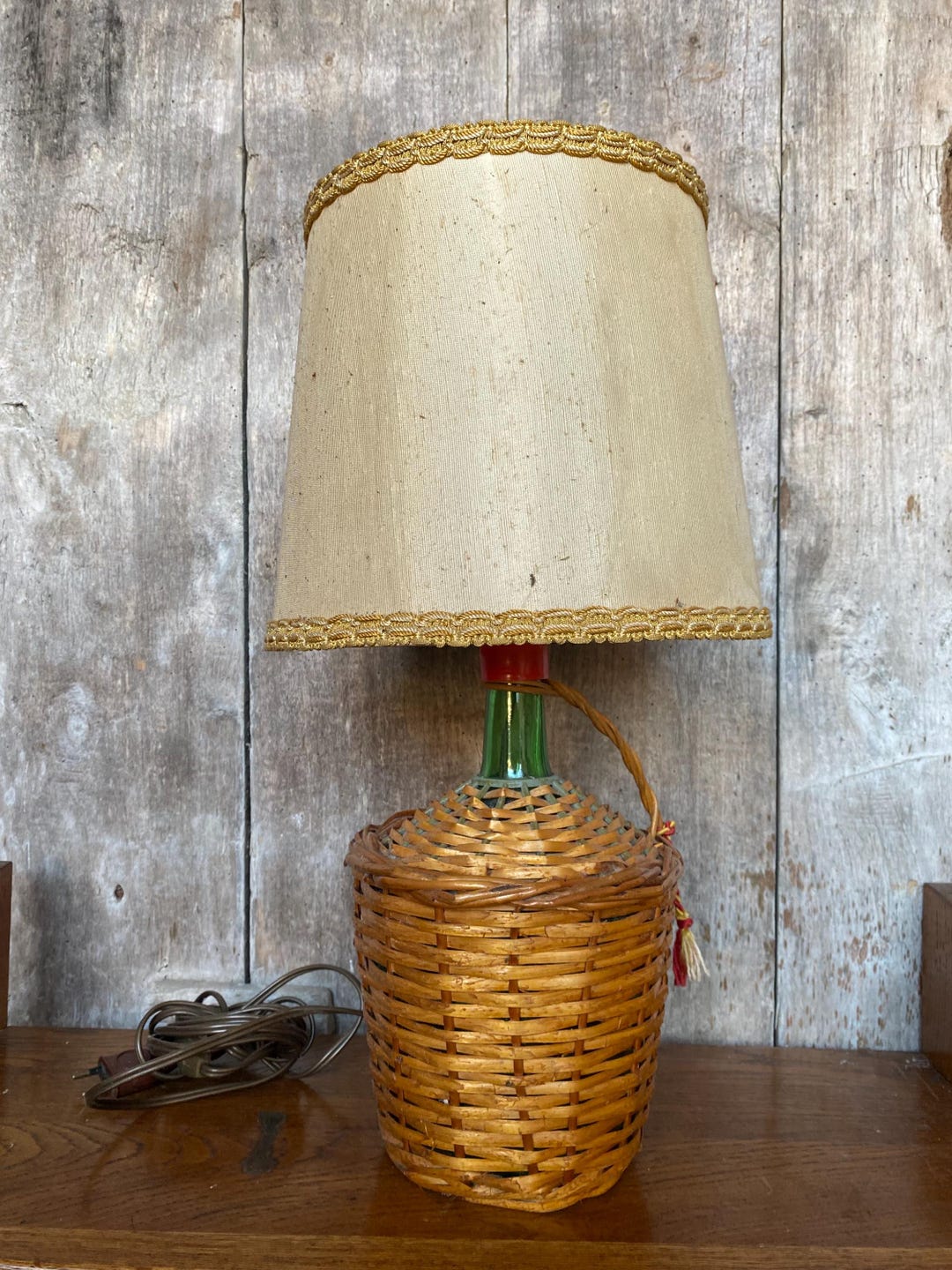 Old Wicker Dame Jeanne Lamp + Beige Lampshade 70’s Vintage #B783 - Etsy