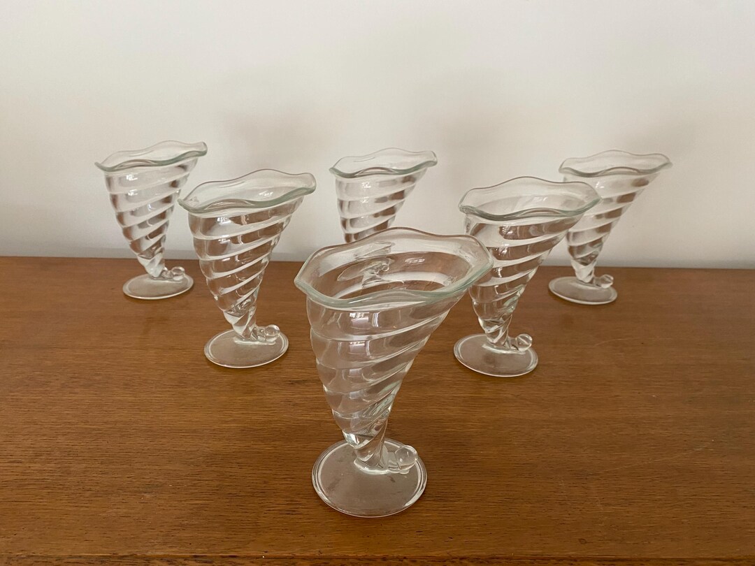 Set of 6 BORMIOLI ROCCO Corne Abondance Ice Cream Cups Vintage Glass ...