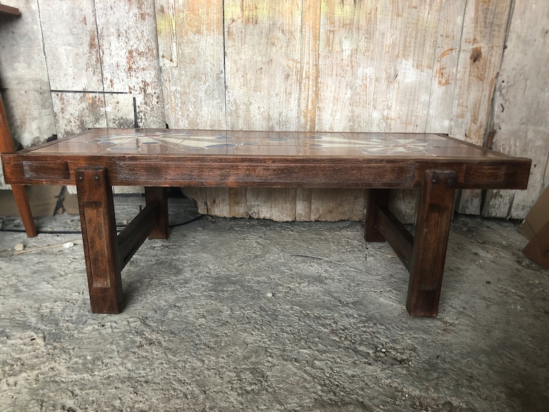 Old 70s Coffee Table Wood Vintage Painted Ceramic Tiles A608 - Etsy