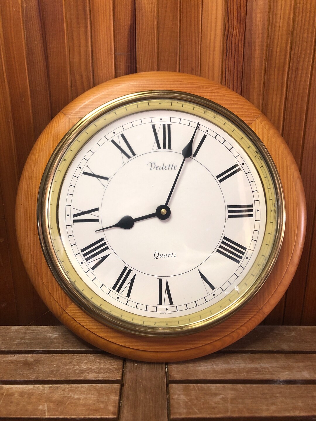 Old VEDETTE Clock Wood Vintage Brass Frame A466 - Etsy