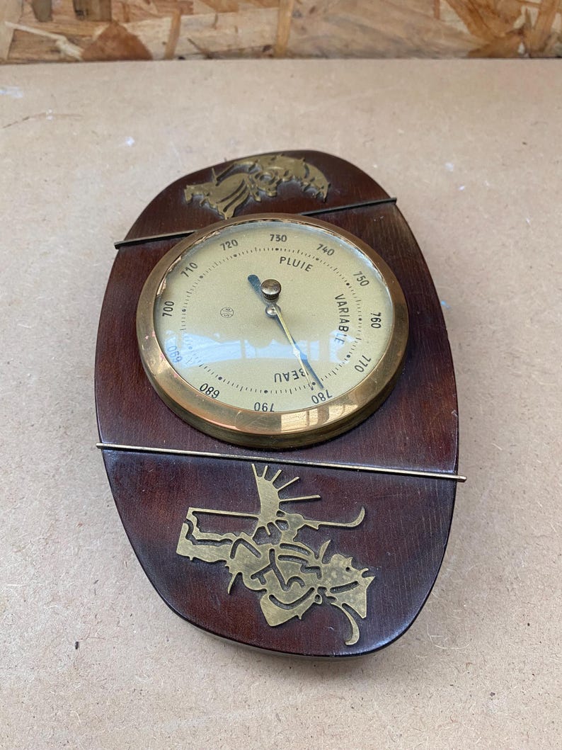 Antique Wooden Barometer + Brass Figures Decoration Vintage #B147 - Etsy