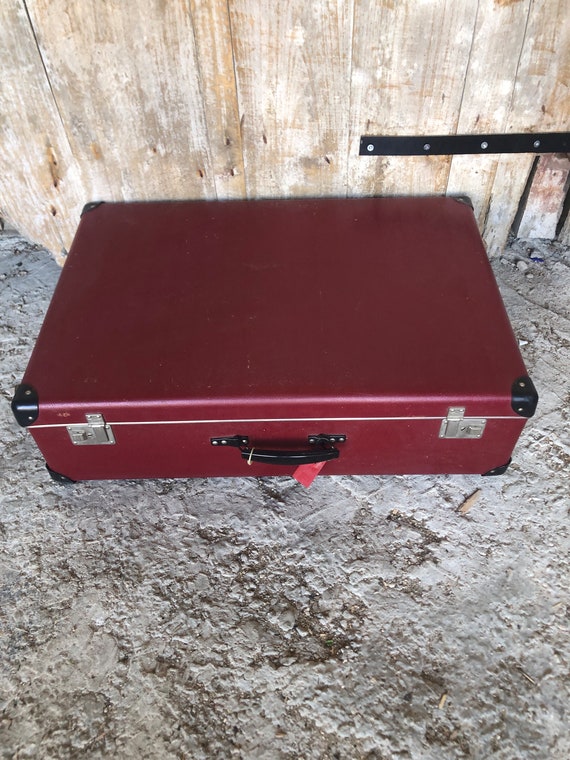 Ancienne Valise Carton Rouge Bordeaux Fermoir Métal V… - Gem