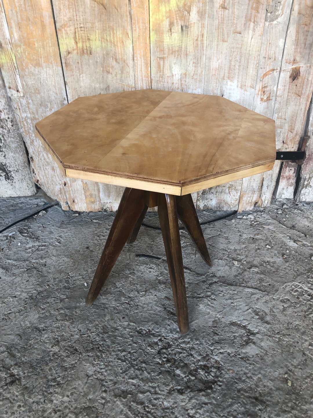 Octagonal Wood Table With Vintage Clear Top A253 - Etsy