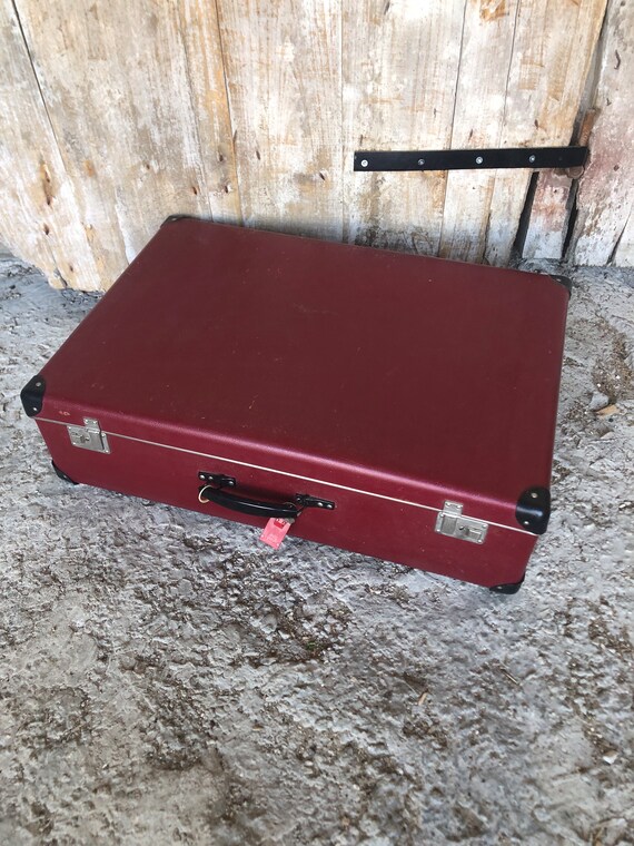 Ancienne Valise Carton Rouge Bordeaux Fermoir Métal V… - Gem