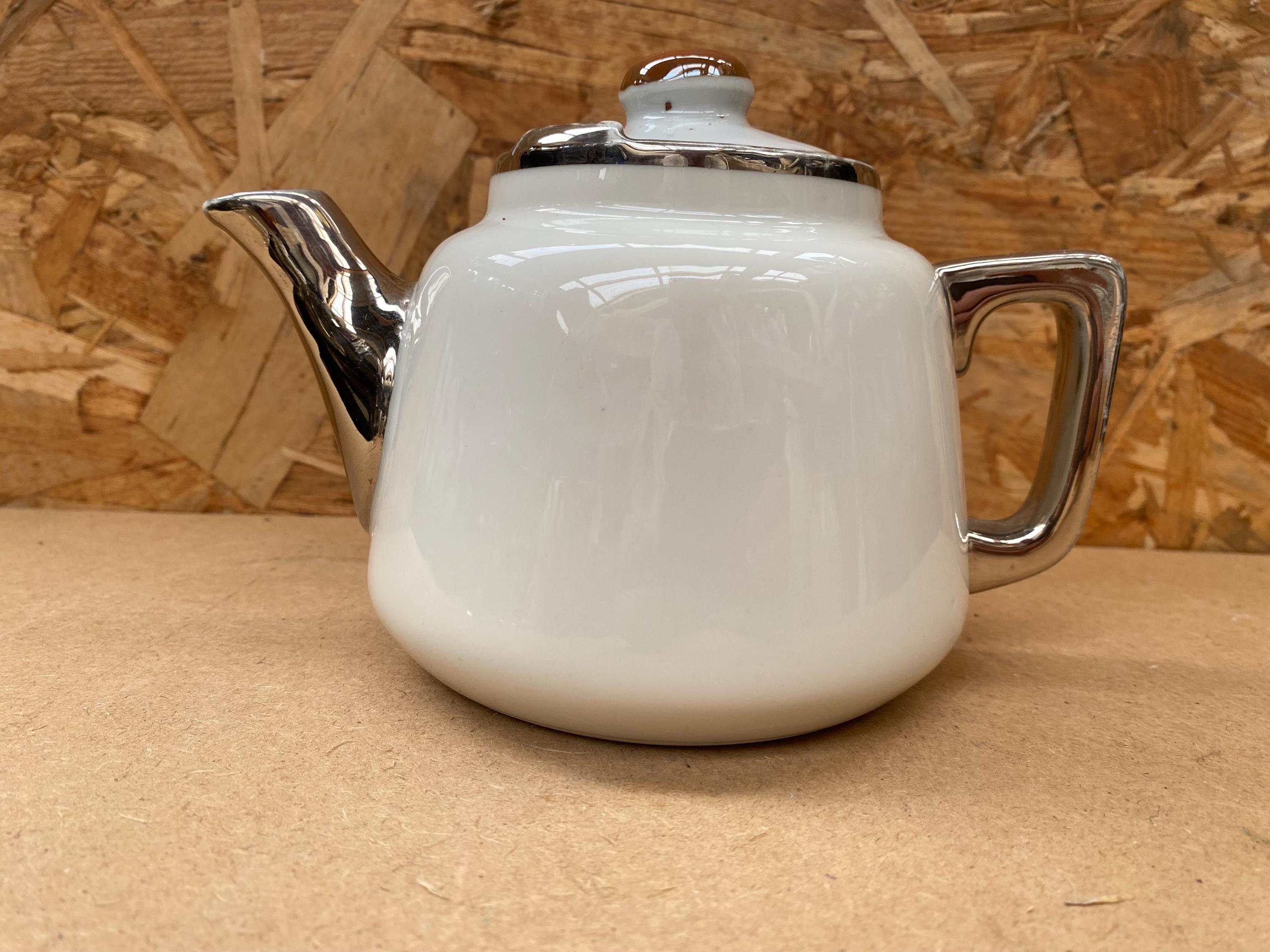 Antique Aluminite Teapot FRUGIER White & Silver Ceramic Vintage #B300 ...