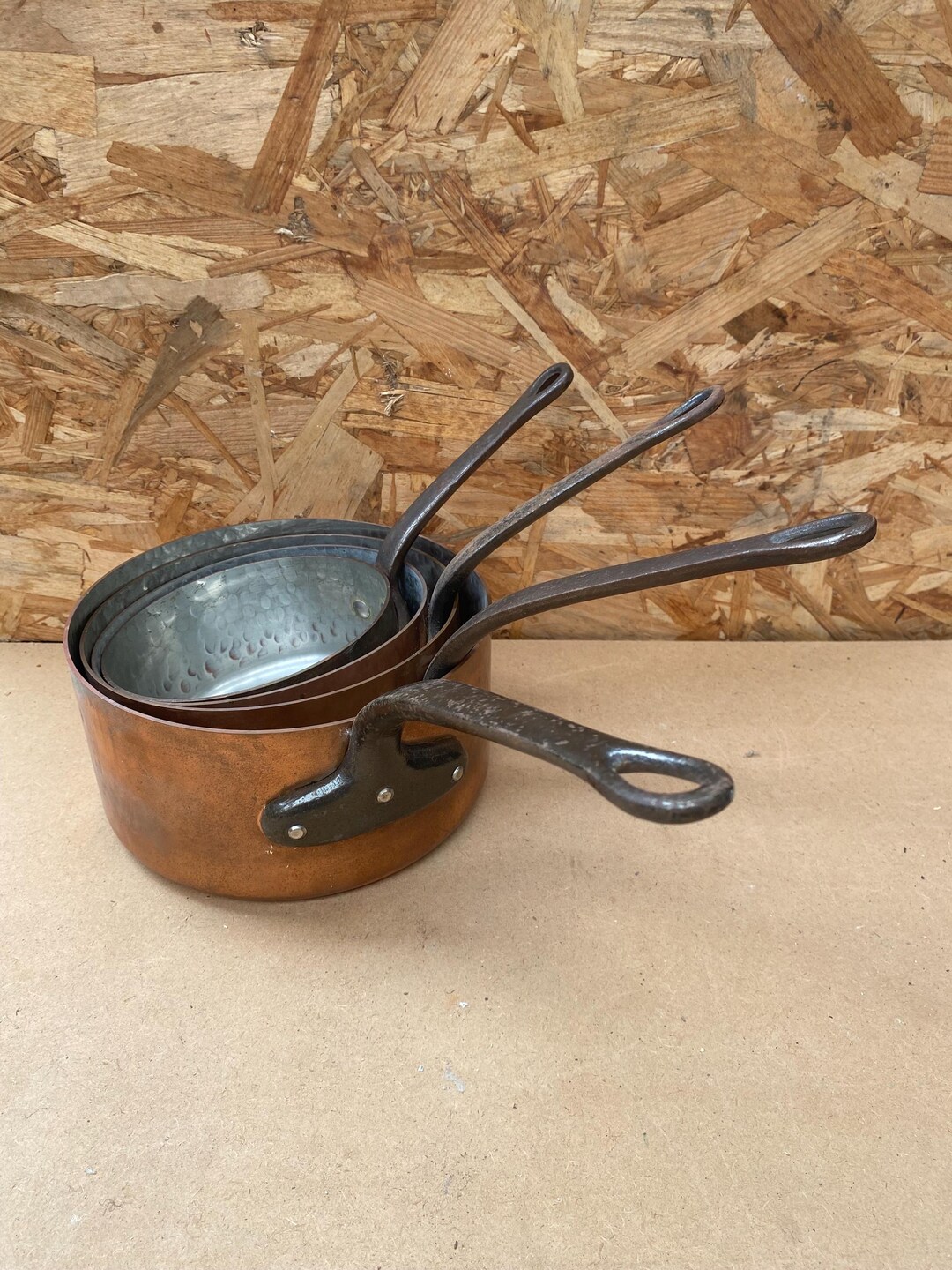 Antique Copper Pan Set Vintage Crimped Metal Handles B201 - Etsy
