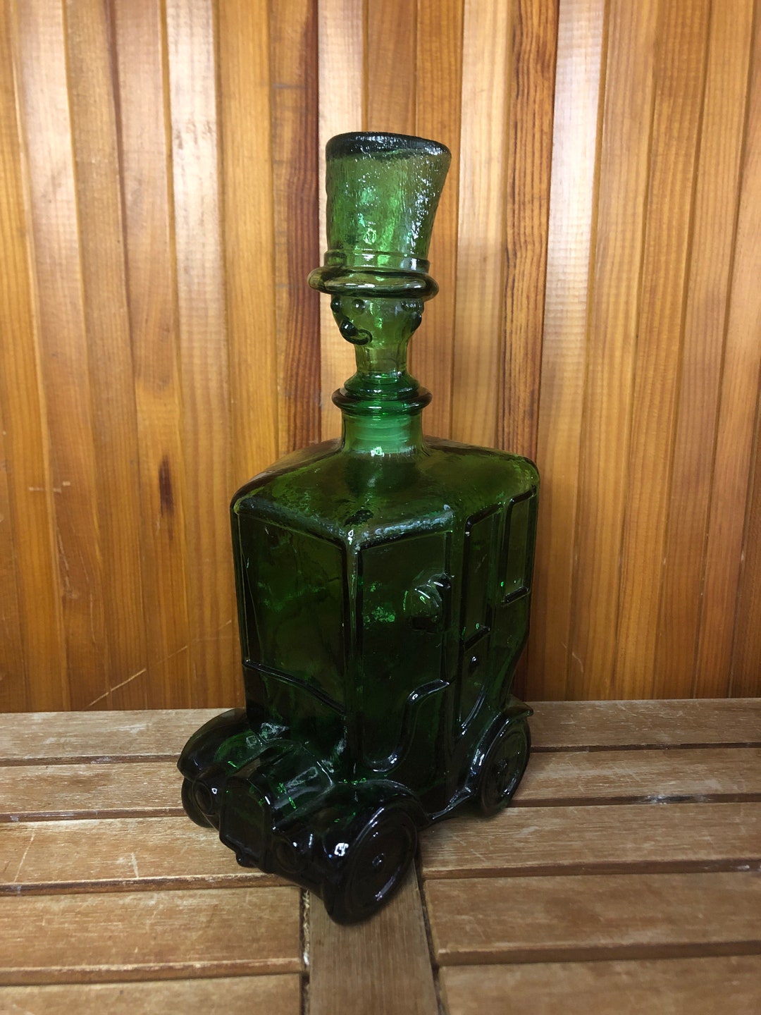 Old BESSI Car Bottle + Vintage Green Glass Head Cap #A386 - Etsy