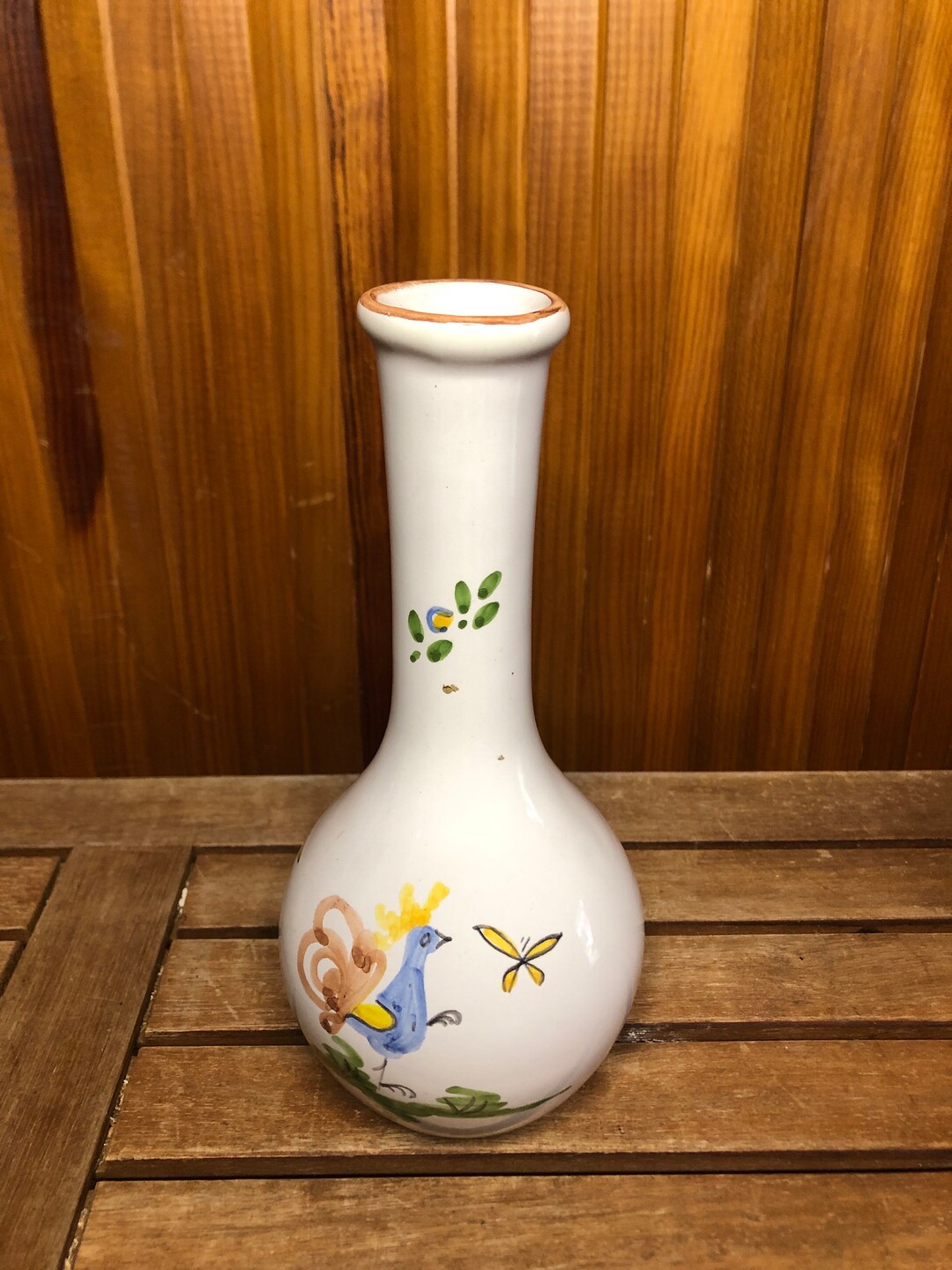 Old Vase Soliflore MOUSTIERS White Ceramic Vintage Painted Decor A484 ...