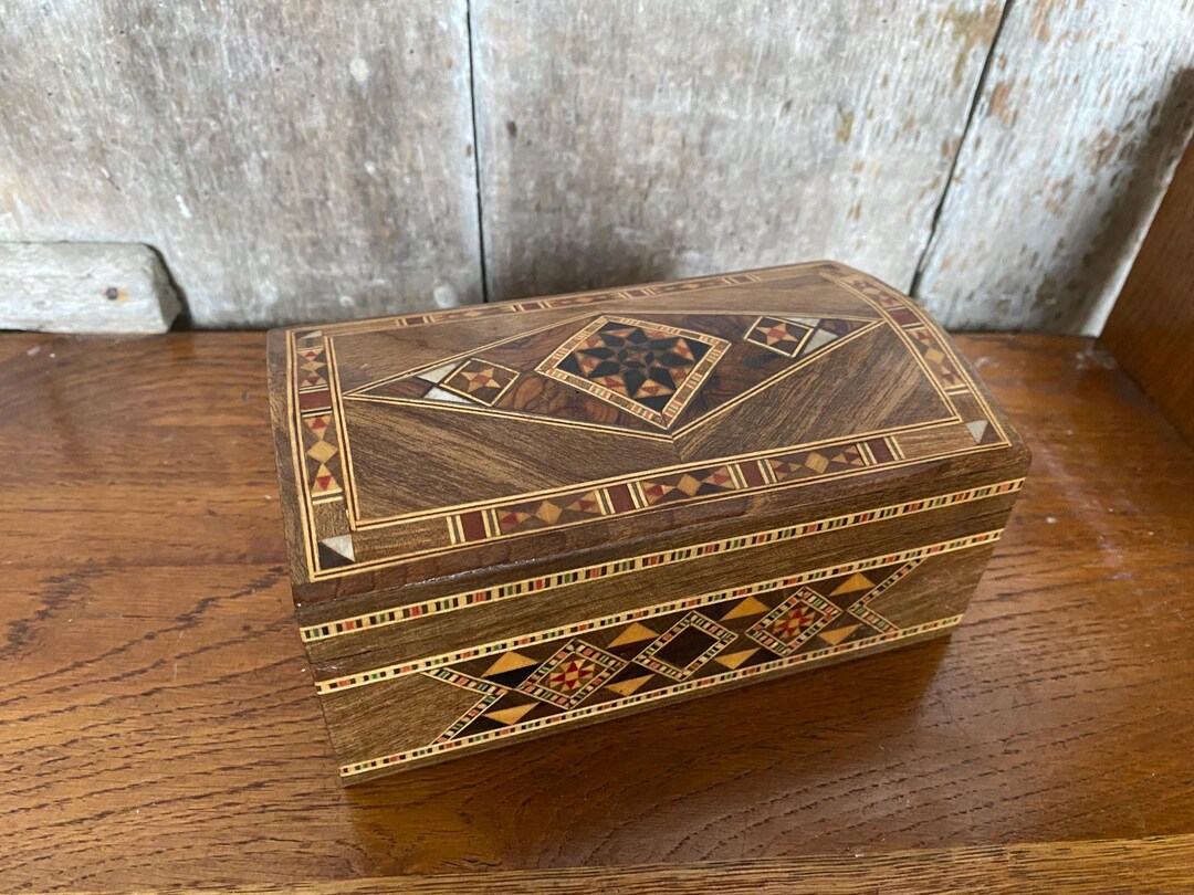 Antique Vintage Syrian Wood & Mother-of-pearl Marquetry Jewelry Box # ...