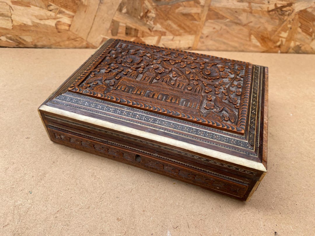 Antique Carved Wooden Box + Inlays Late 18th Century Vintage #B449 - Etsy