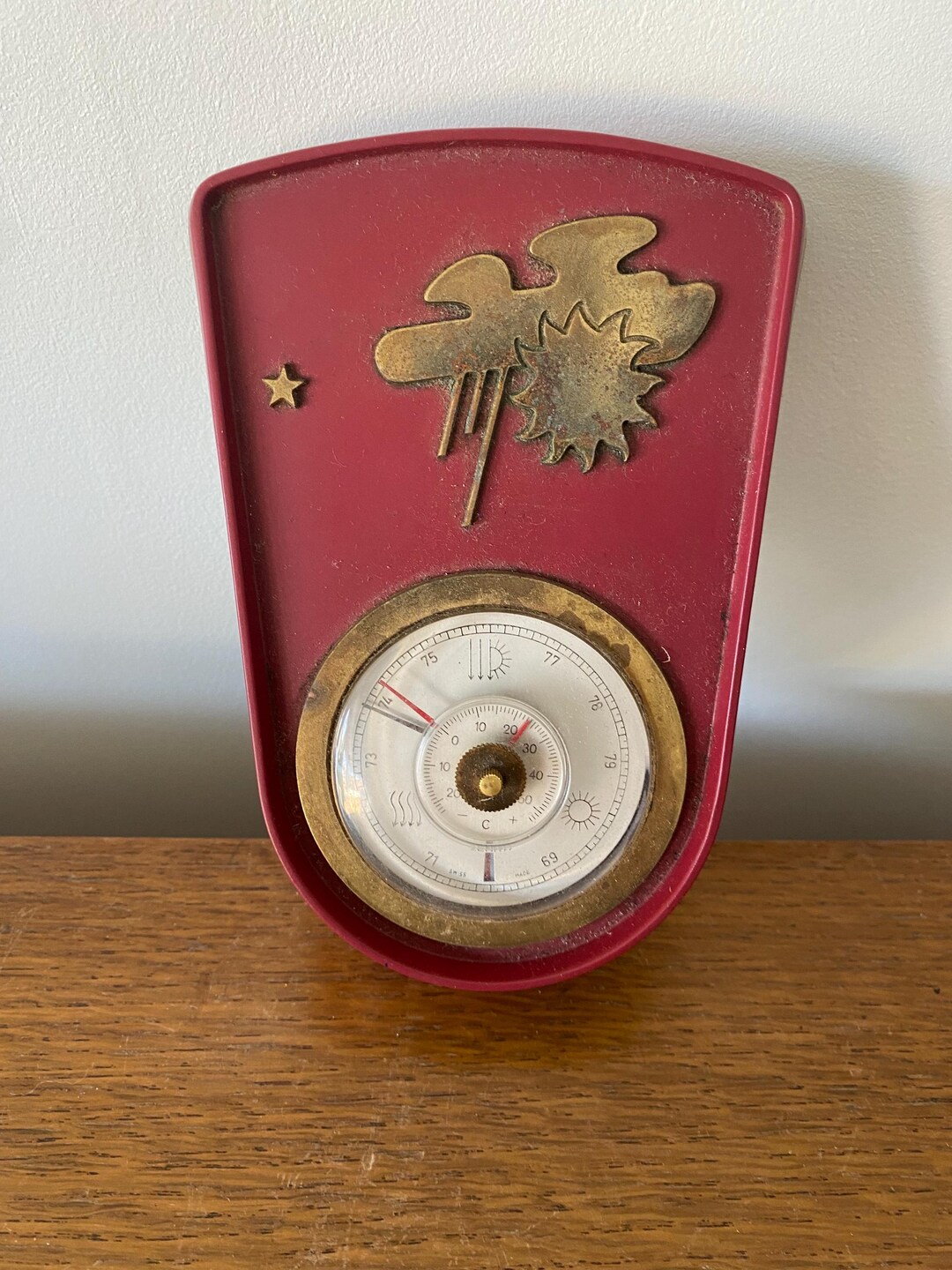 Antique Red Bakelite + Brass Vintage Barometer Thermometer #C192 - Etsy