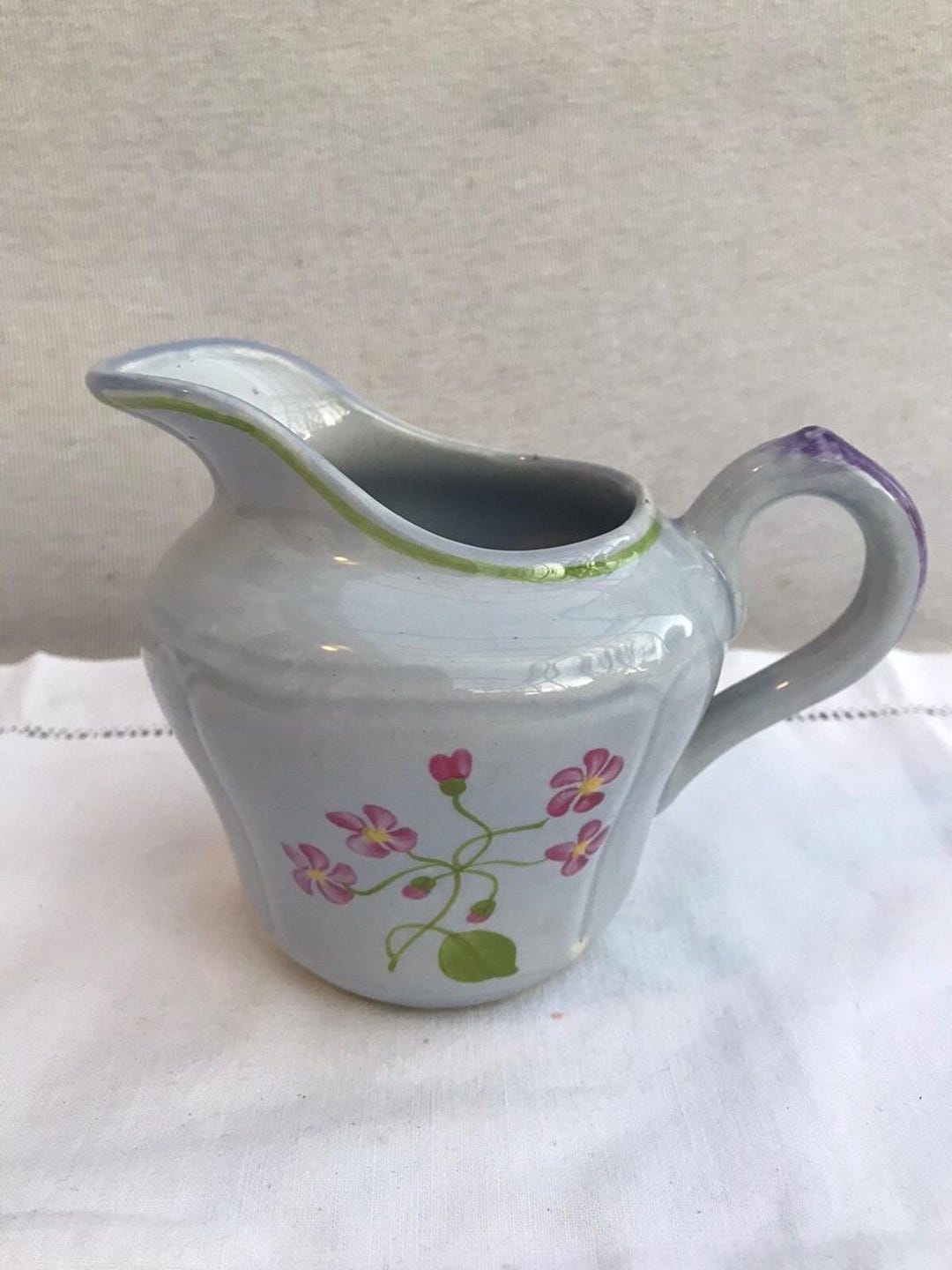 Vintage LONGCHAMP Ceramic Pitcher, Blue With Floral Design, France # ...
