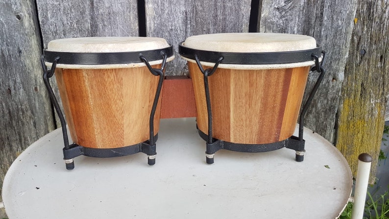 Pair of Bongo Percussion Tam Tam Wood & Skin Vintage #A684 - Etsy