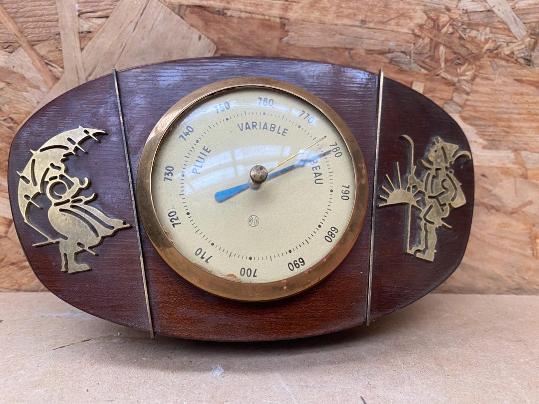Antique Wooden Barometer + Brass Figures Decoration Vintage #B147 - Etsy