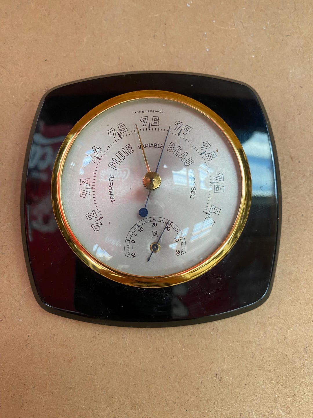 Antique Barometer Thermometer Bakelite Black Brass Surround France ...