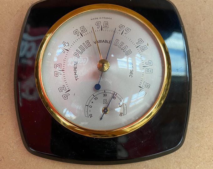 Ancien Baromètre Thermomètre Bakélite Noir Contour Laiton France ...