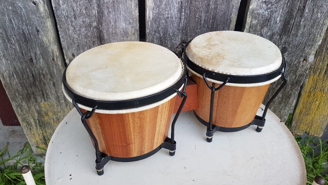 Pair of Bongo Percussion Tam Tam Wood & Skin Vintage A684 - Etsy