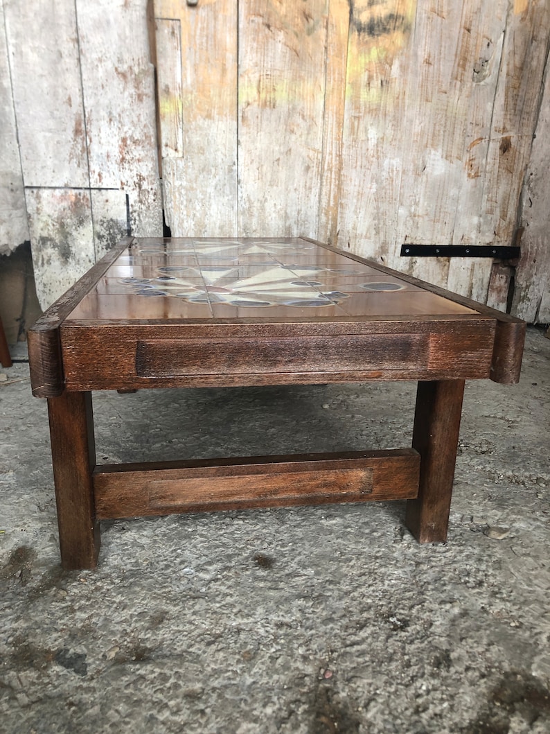 Old 70s Coffee Table Wood Vintage Painted Ceramic Tiles A608 - Etsy