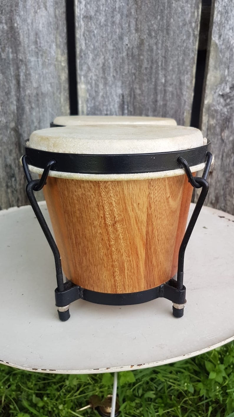 Pair of Bongo Percussion Tam Tam Wood & Skin Vintage #A684 - Etsy