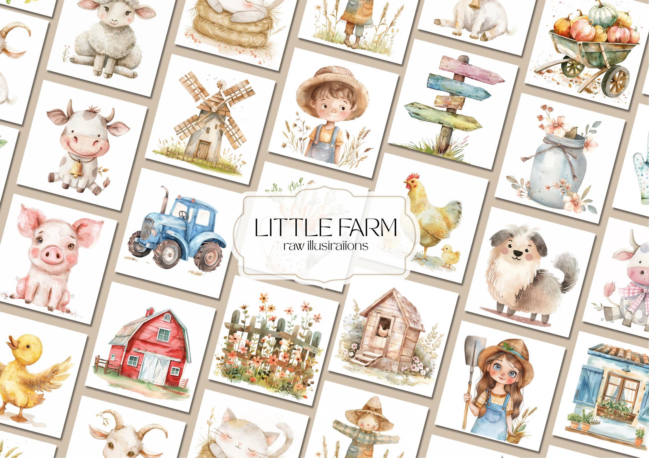 Farm Animals Clipart Bundle: Barnyard Illustrations (digital Download ...
