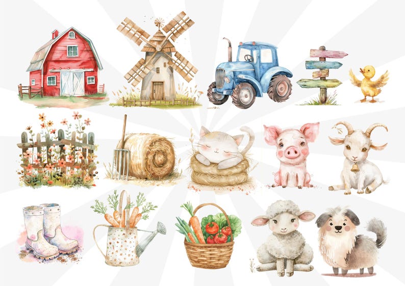 Farm Animals Clipart Bundle: Barnyard Illustrations (digital Download ...