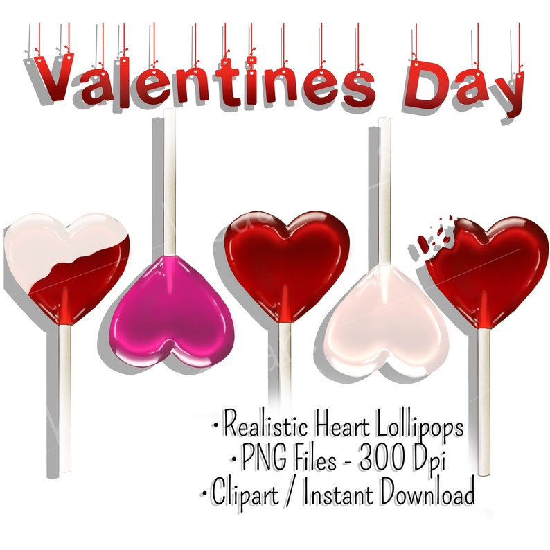 Cute Realistic Heart Lollipops Clipart, Valentines Day Clip Art, SVG ...