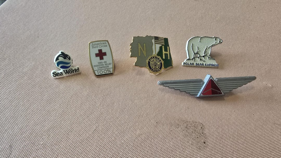 Set 5 Vintage Lapel Pins-polar Express, NH, Delta, Sea World, Red Cross ...