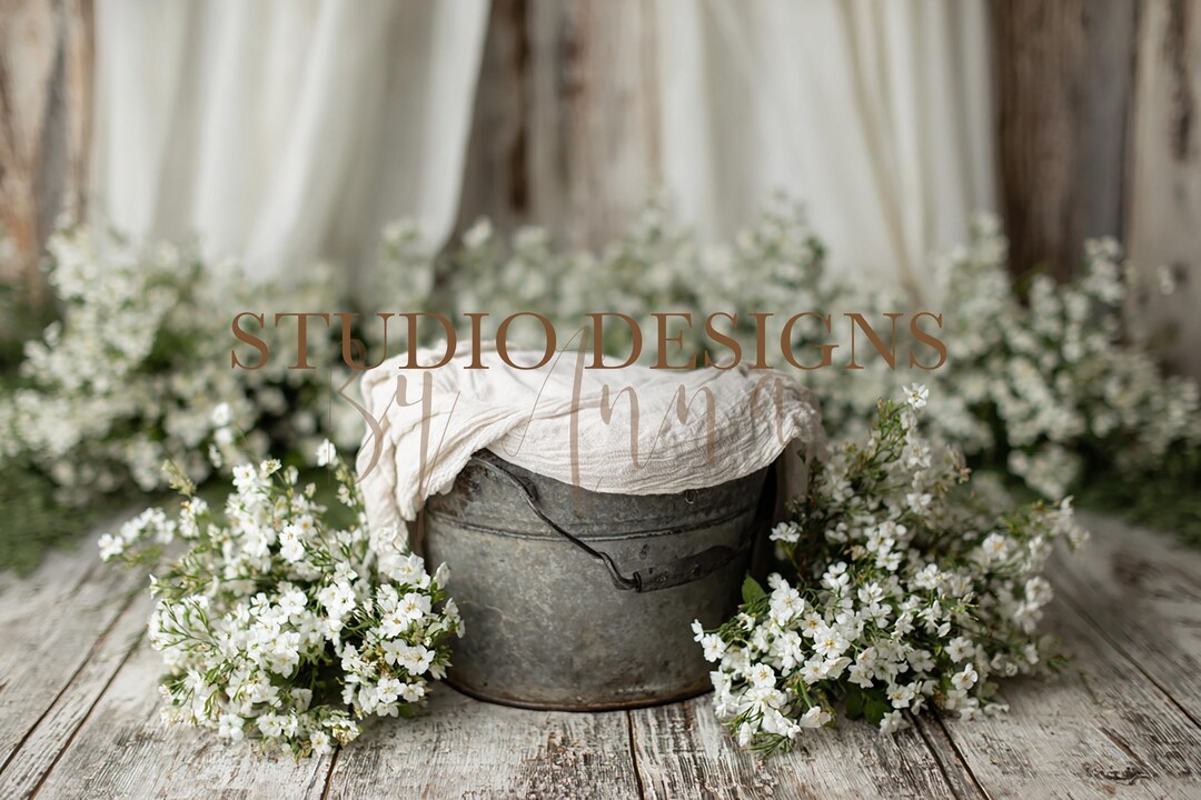 Digital Backdrop Newborn Floral Bucket, Newborn Photo Prop, Digital ...