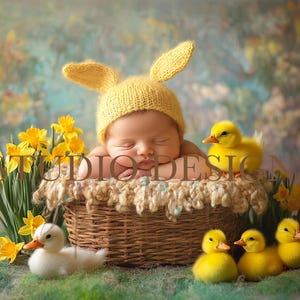 Easter Newborn Digital Backdrop Spring Baby Digital Photo Overlay Ducks ...