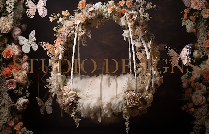 Digital Backdrop Newborn Butterfly Floral Swing Hoop, Newborn Digital ...