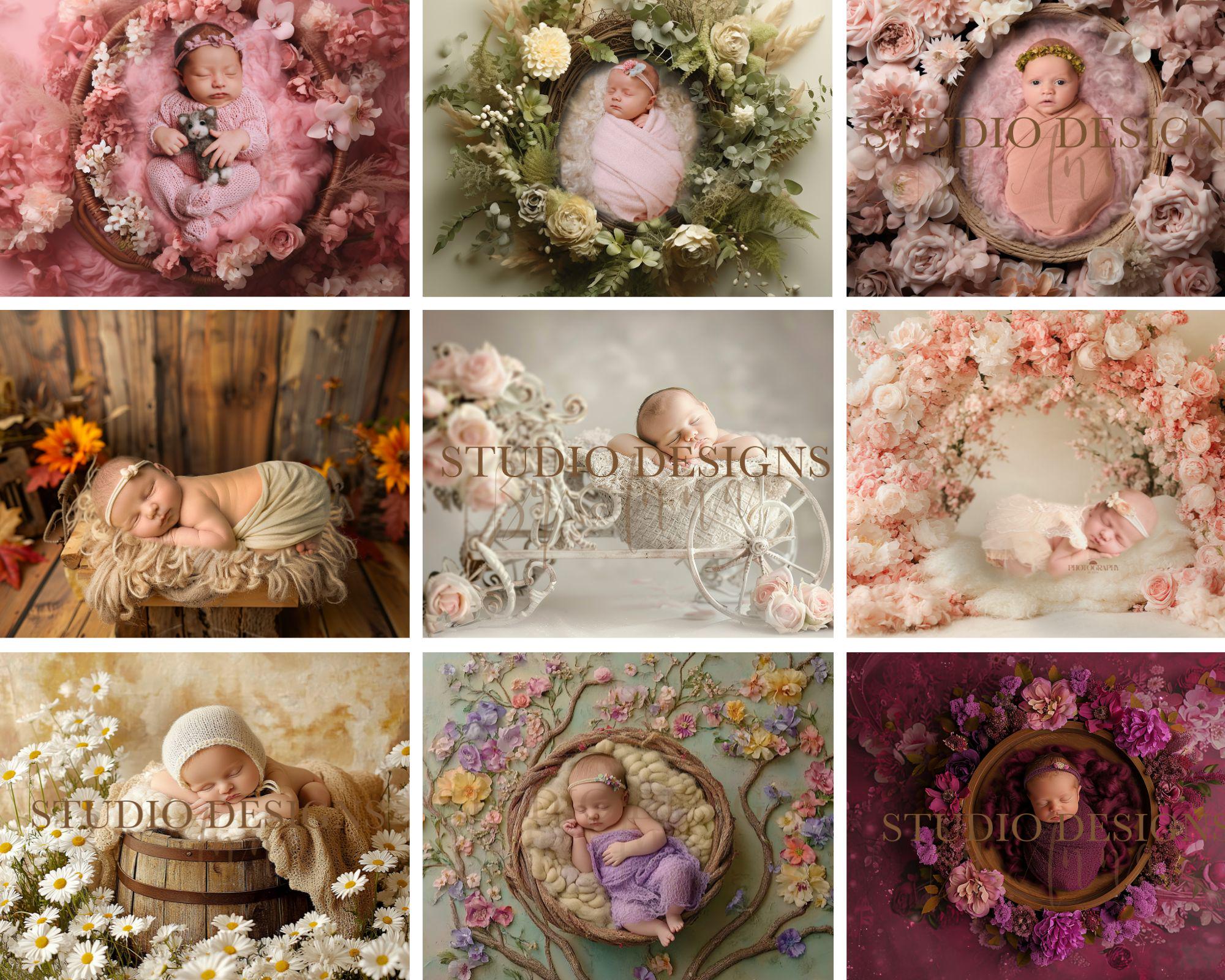 70 Newborn Digital Backgrounds Massive Bundle, Newborn Composite ...
