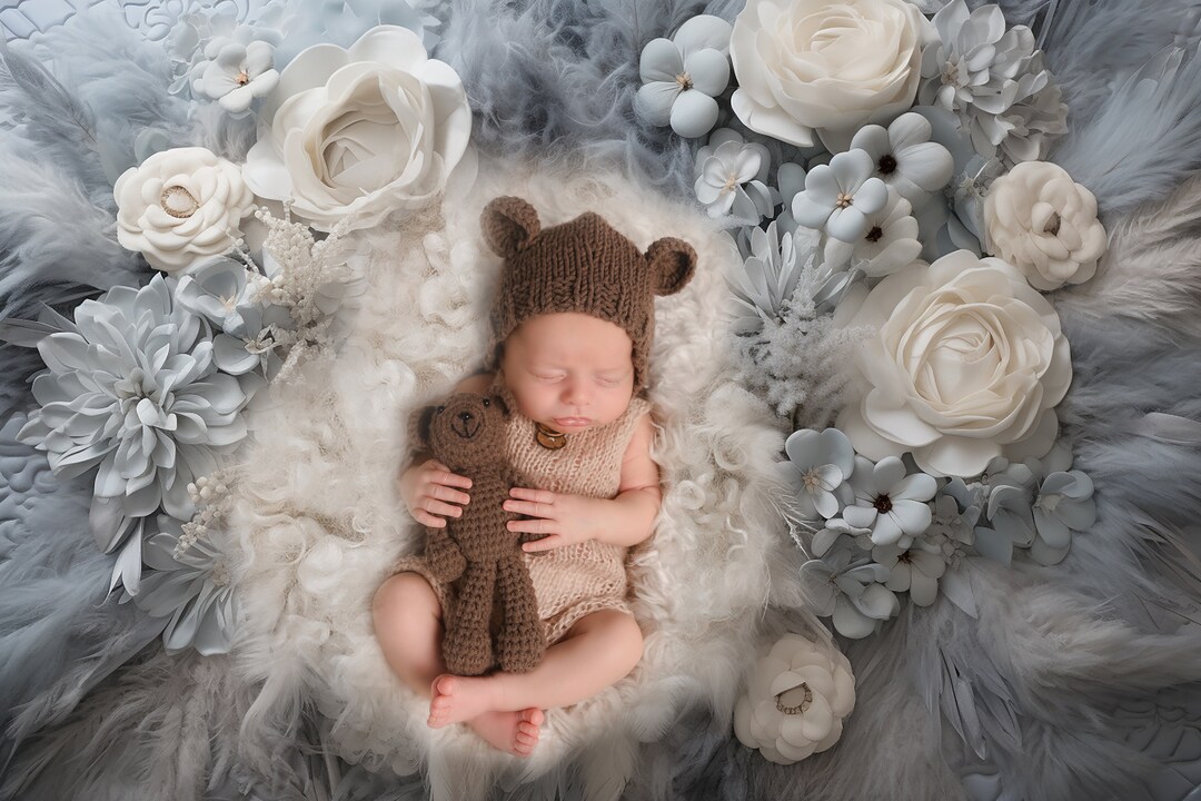 Digital Backdrop Newborn Girl Blue Floral, Newborn Digital Photo Prop ...