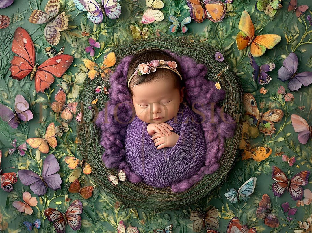 Digital Backdrop Newborn Butterfly Wings Floral Basket,newborn Digital ...