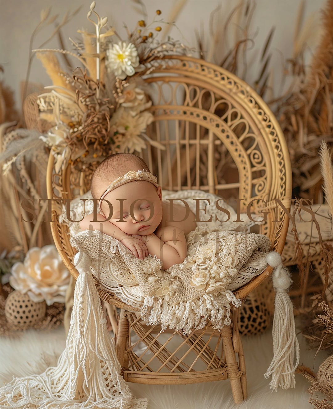 Digital Backdrop Newborn Boho, Baby Photo Prop Composite, Pampas Grass ...