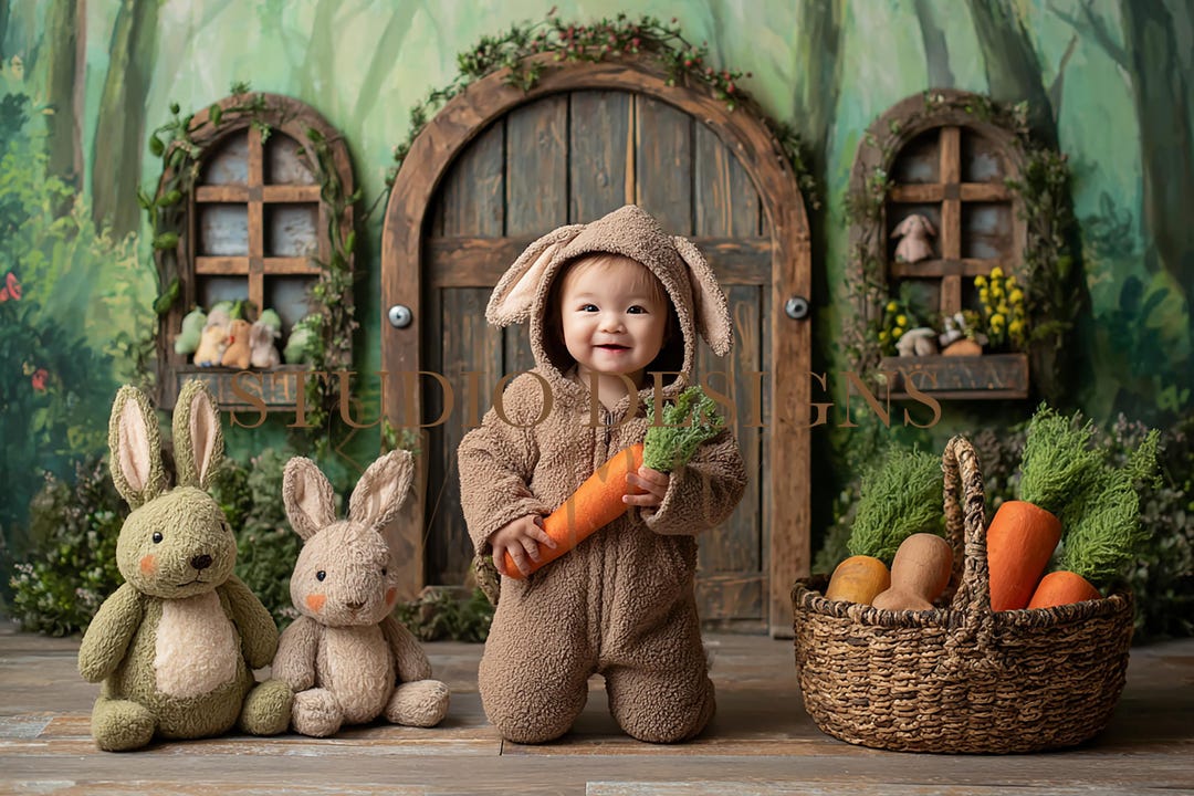 Children Easter Digital Backdrop Composition Bunny Rabbits Background ...