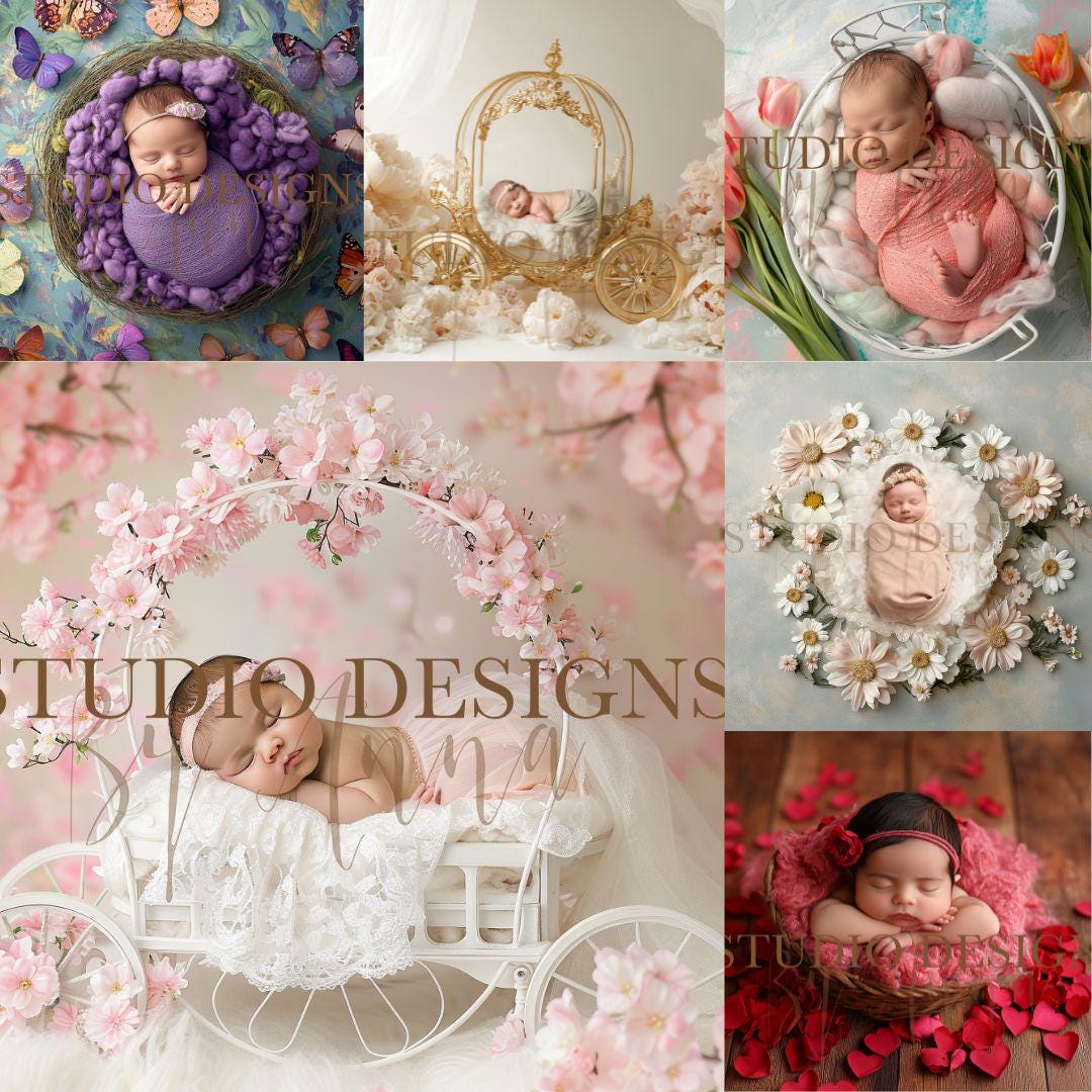 70 Newborn Digital Backgrounds Massive Bundle, Newborn Composite ...