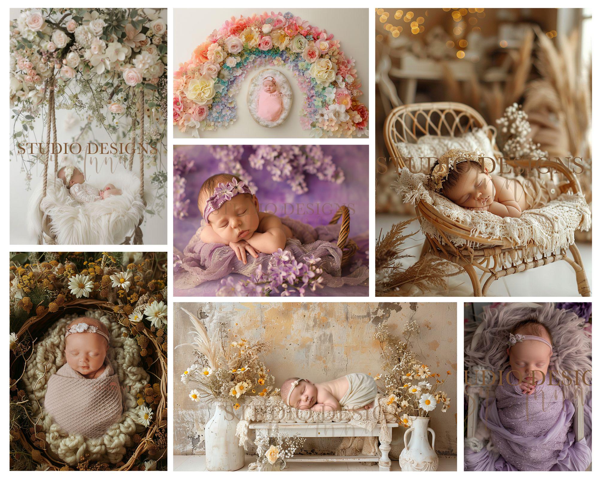 70 Newborn Digital Backgrounds Massive Bundle, Newborn Composite ...